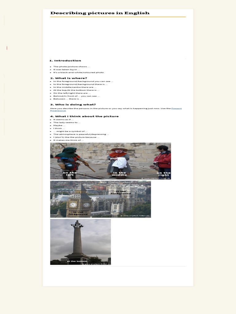 Describing Pictures in English | PDF