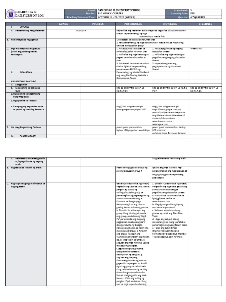 DLL - Epp 5 - Q4 - W8 | PDF