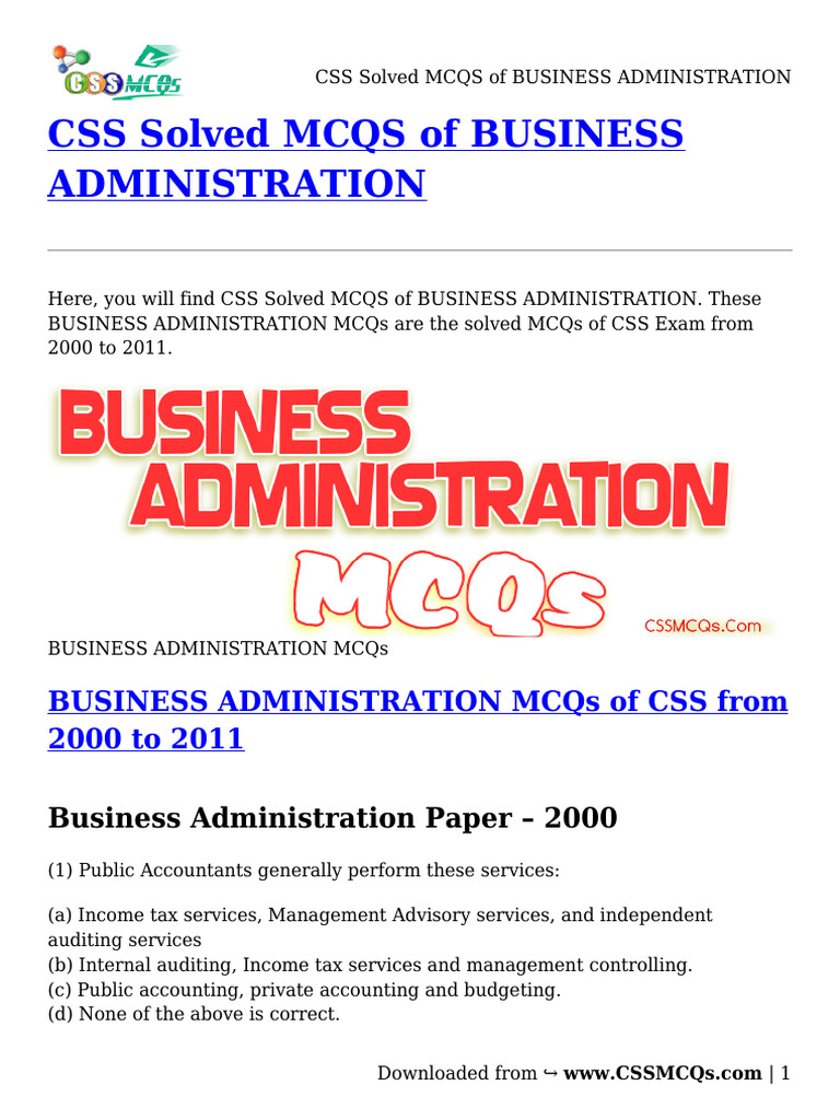 Solved MCQs for Business Administration | PDF | Revenue | Expense