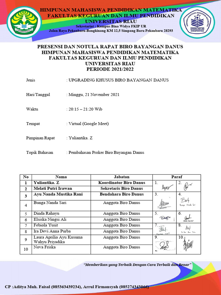 PRESENSI BIRO DANUS Dan BIRO BAYANGAN DANUS | PDF