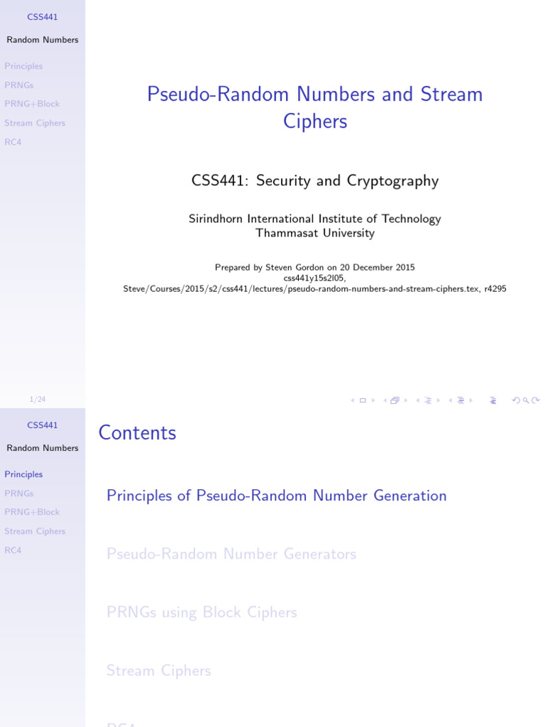 Css441y15s2l05 Pseudo Random Numbers And Stream Ciphers Pdf Randomness Telecommunications