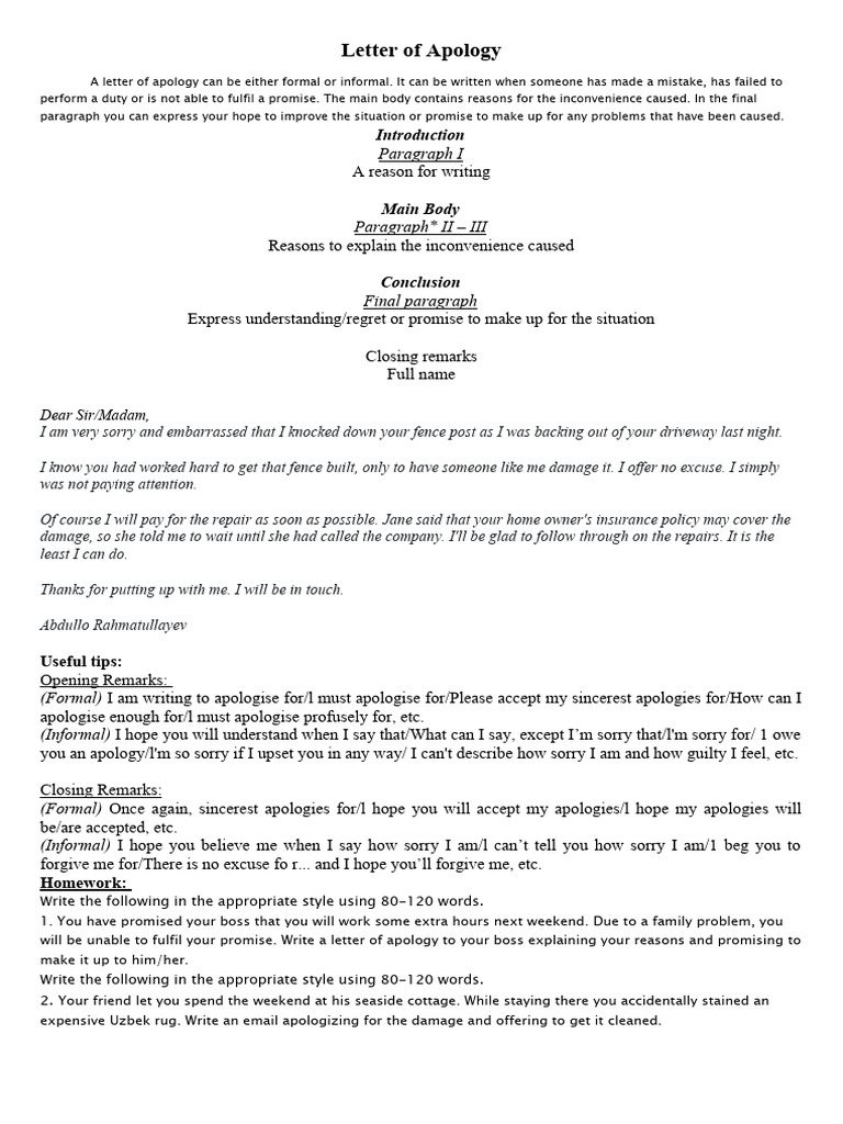 Letter of Apology | PDF