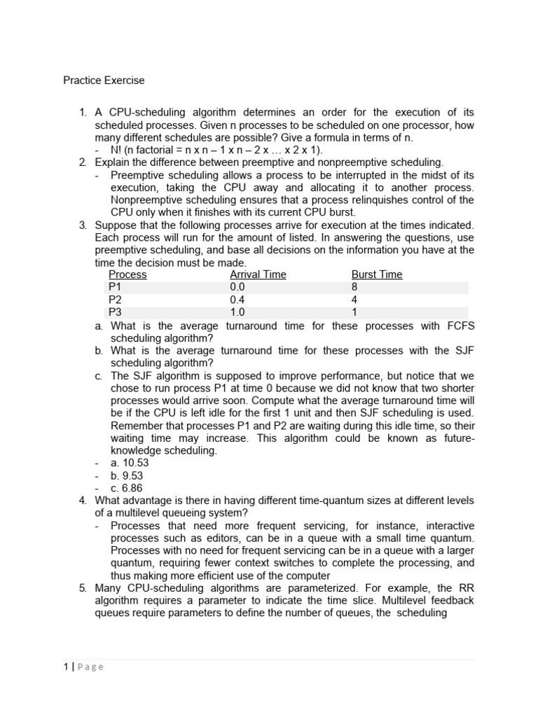 Practice Exercises In Os Pdf Scheduling Computing Thread Computing