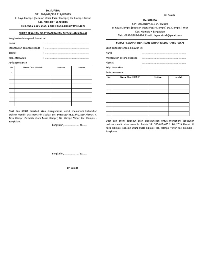 Form Pemesanan Obat | PDF