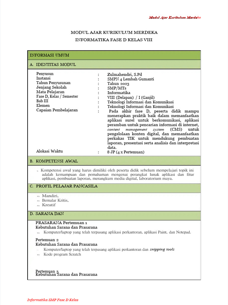 PDF Modul Ajar Bab 3 Informatika Kelas 8 Nur Suci Lestari | PDF