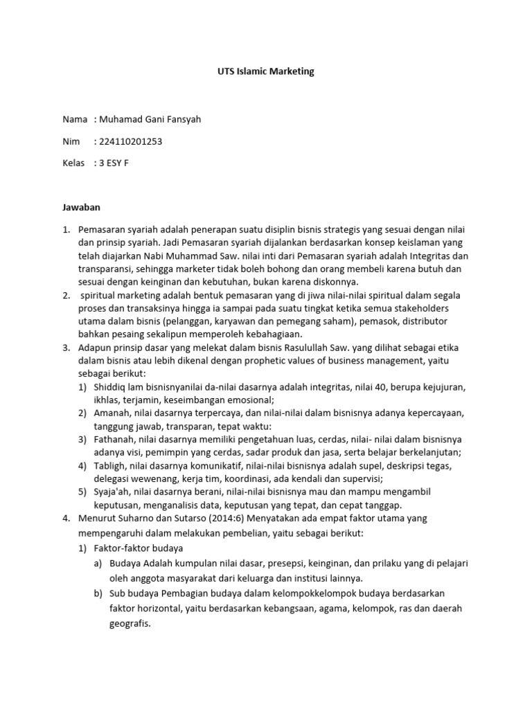 UTS Islamic Marketing | PDF | Ilmu Sosial | Sains & Matematika