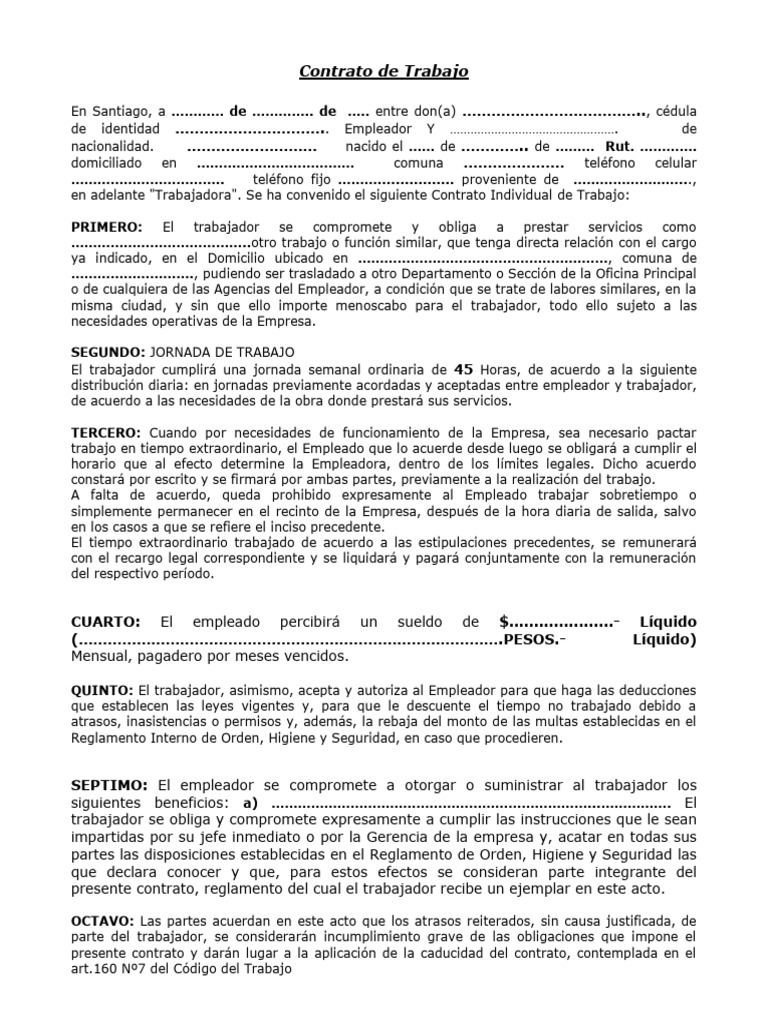 contrato modelo CHILE | PDF | Salario