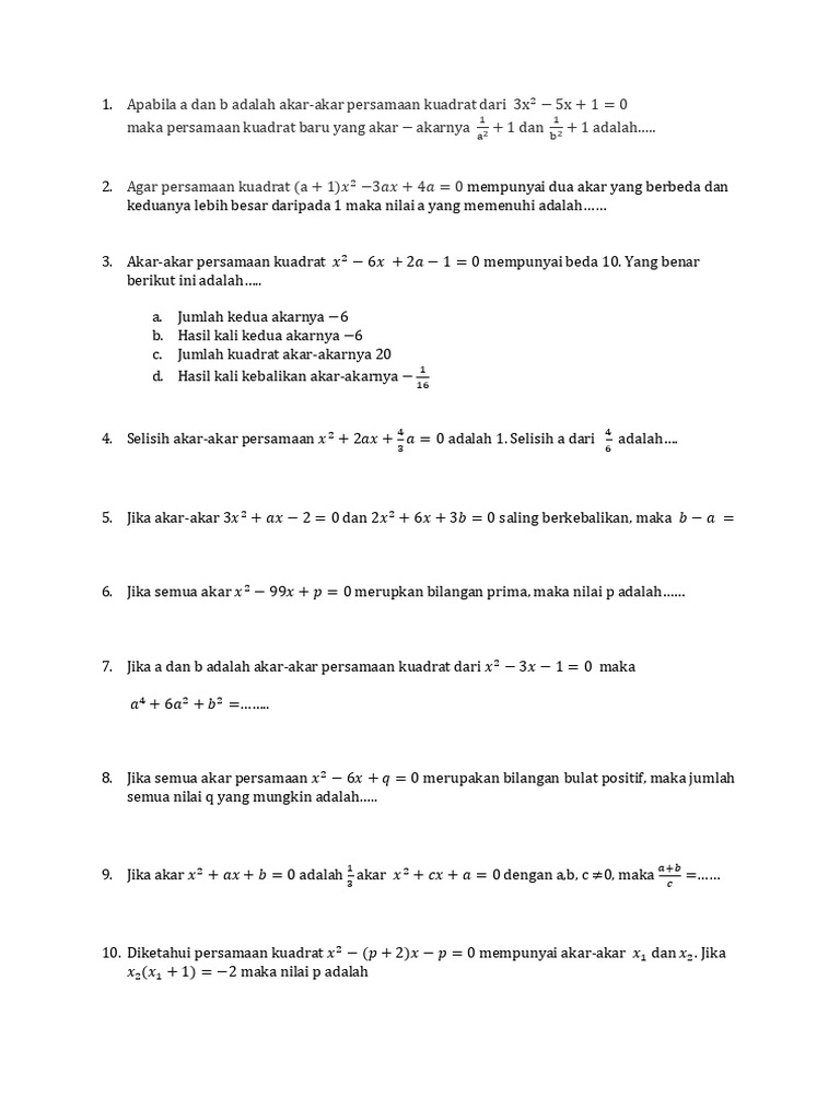 Soal Persamaan Kuadrat | PDF