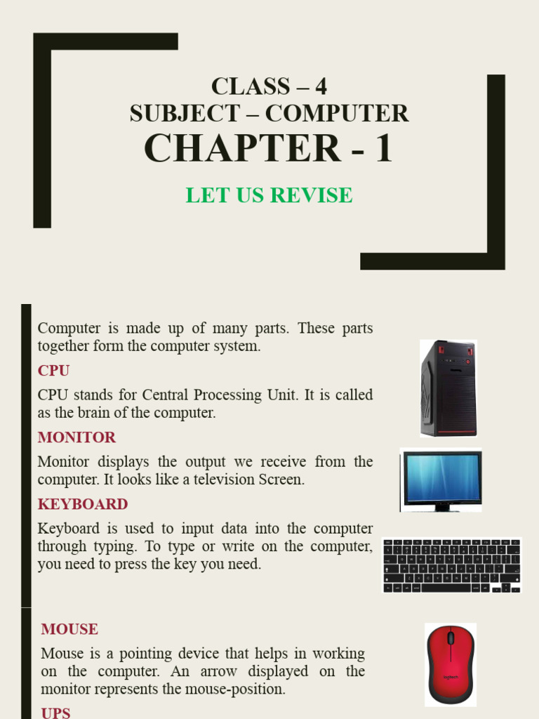 Cls 4 Chaptr 1 Computer | PDF | Computer Hardware | Software
