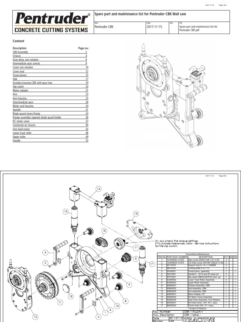 Pentruder CBK Wall Saw Maintenance Guide | PDF