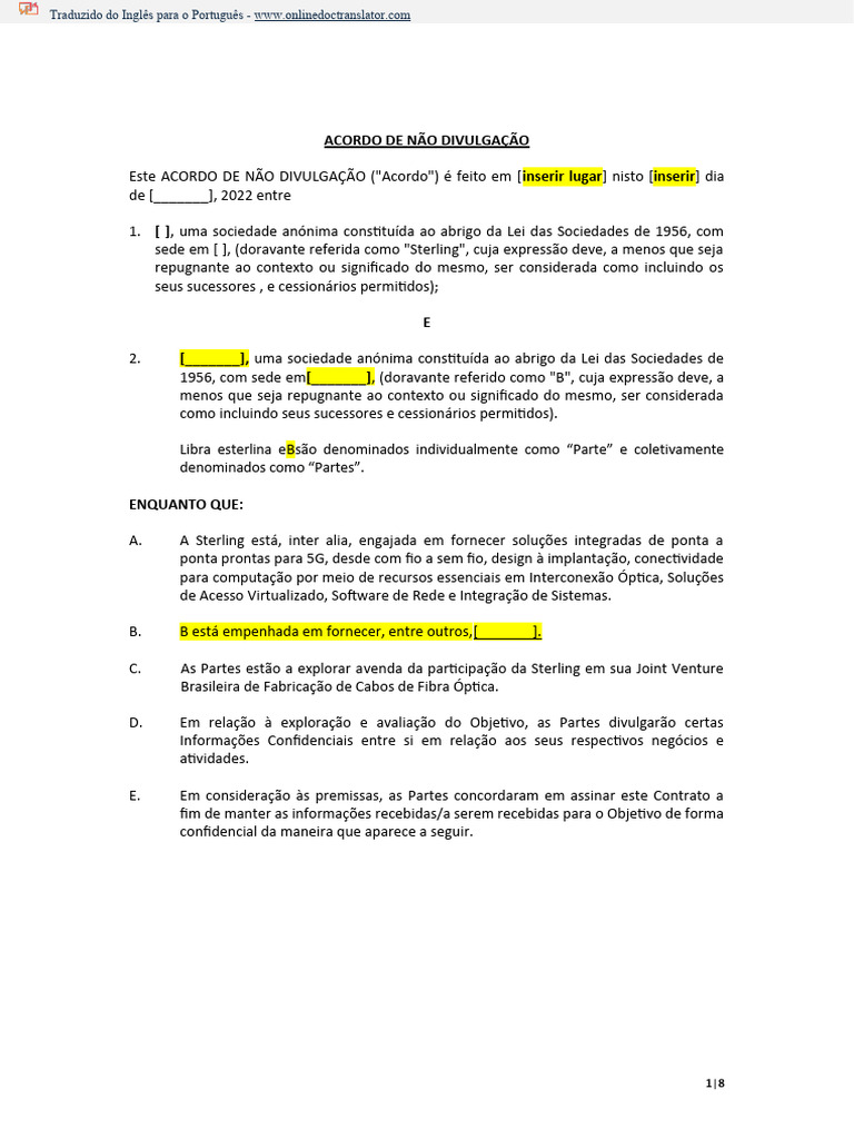 Project Sterling NDA Template - En.pt | PDF