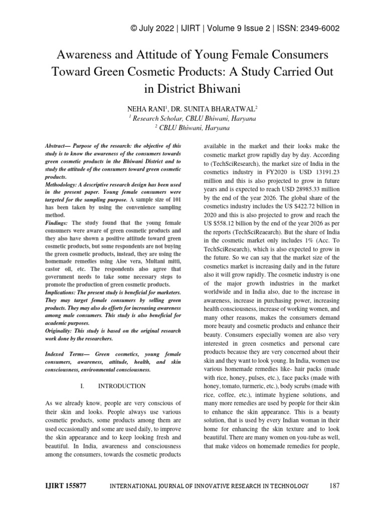 Young Women's Attitudes Toward Green Cosmetics | PDF | Cosmetics | Behavior