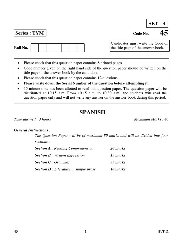 CBSE Class 10 Spanish Annual Question Paper 2018 | PDF