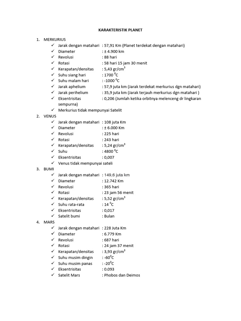 Karakteristik Planet | PDF
