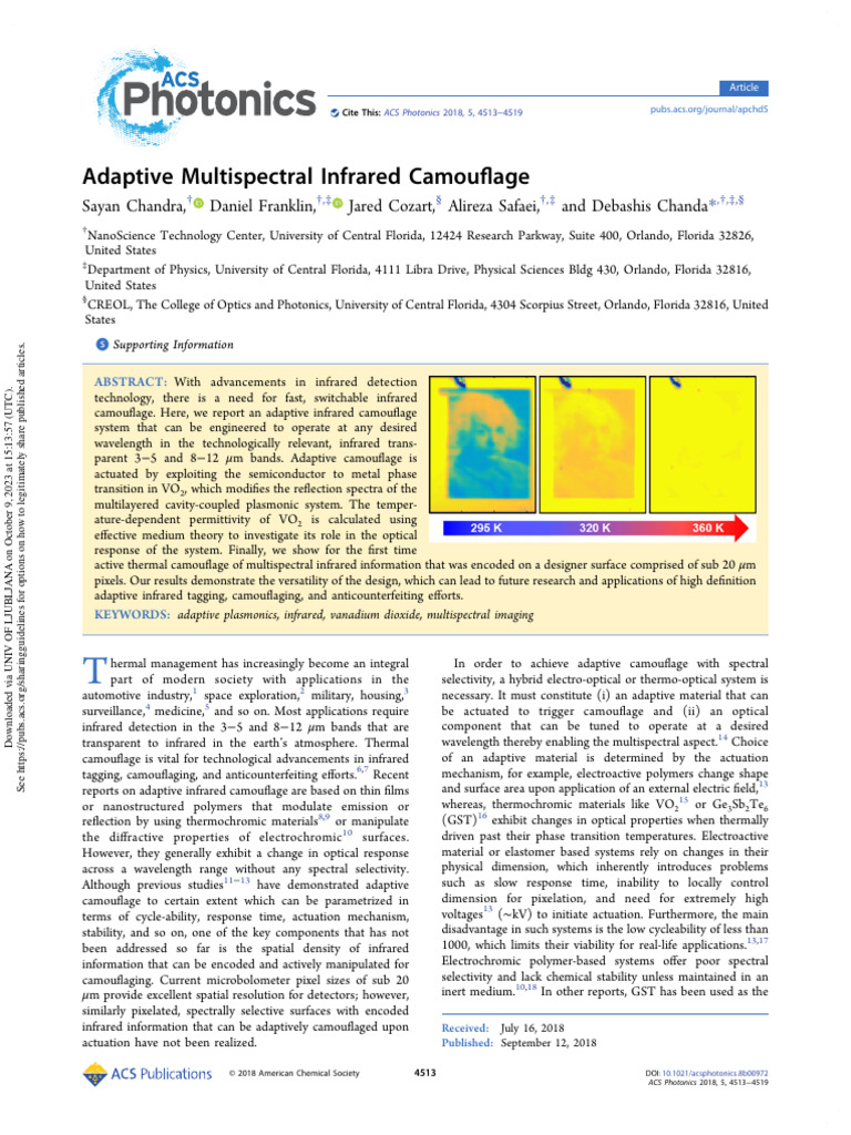 Adaptive Multispectral Infrared Camouflage | PDF