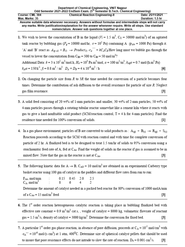 Cre-II Endterm | PDF | Chemical Reactor | Unit Processes