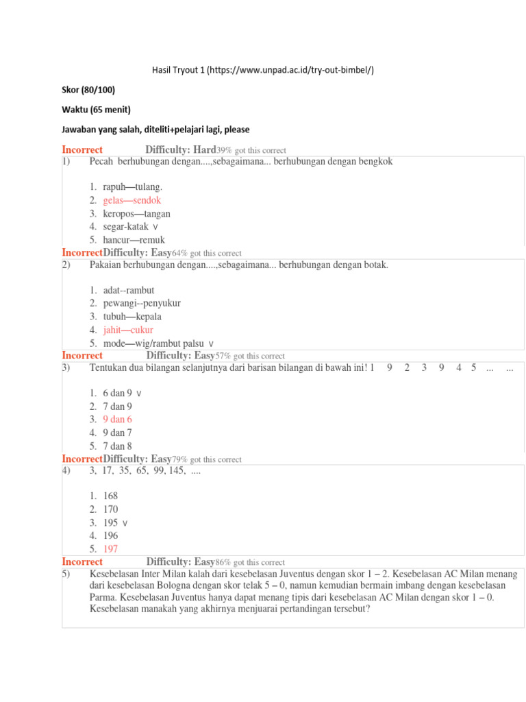 Hasil Tryout 1 | PDF | Metode & Bahan Ajar