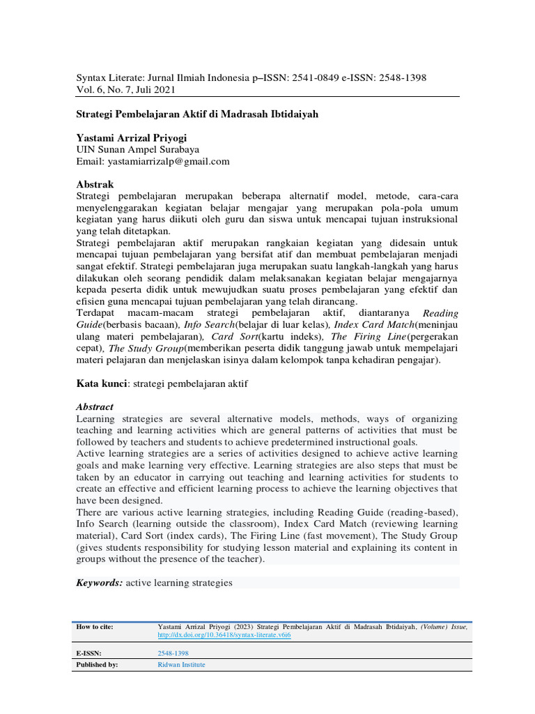 Strategi Pembelajaran Aktif K6 Pdf