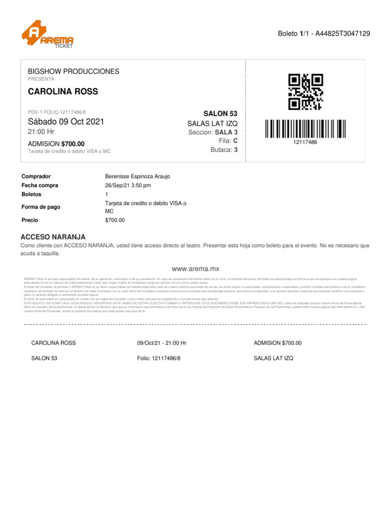 Boleto Carolina Ross 09 Oct 2021 | PDF | Tarjeta de débito | Visa Inc.