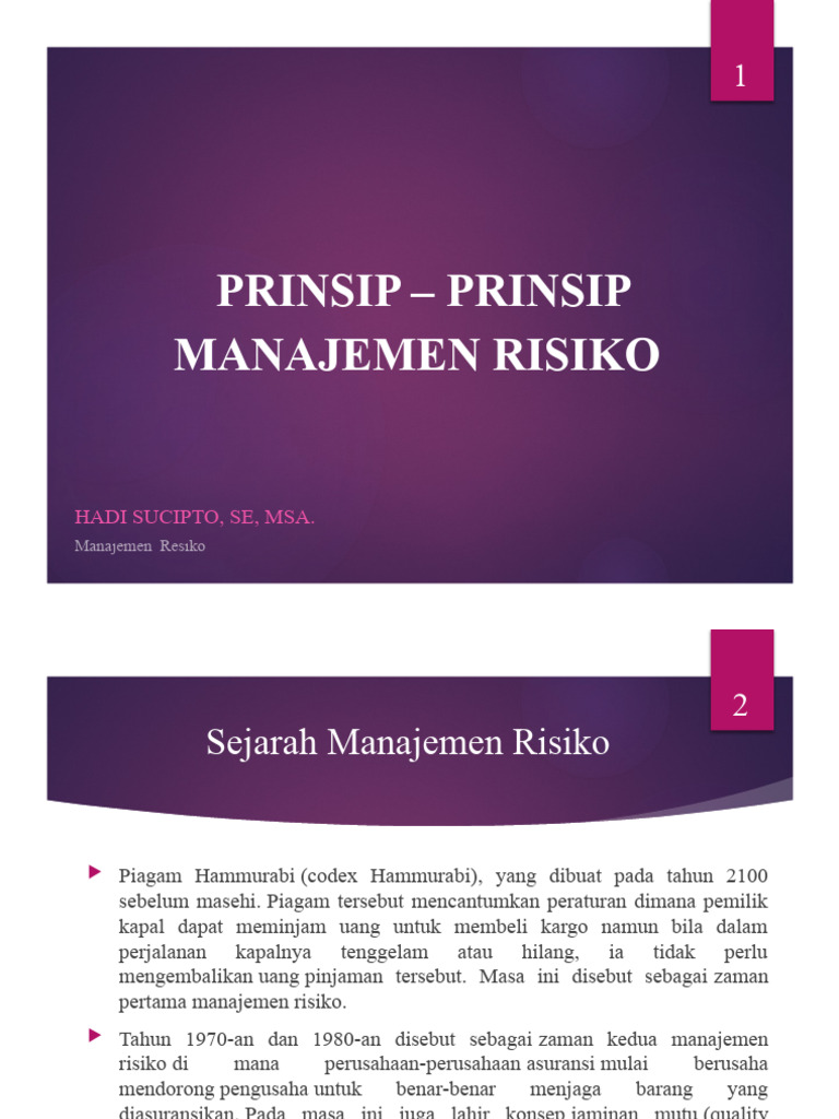 Materi 1. Prinsip - Prinsip Manajemen Risiko | PDF Materi 1. Prinsip - Prinsip Manajemen Risiko | PDF