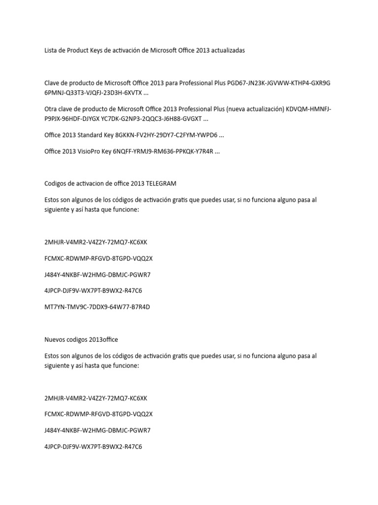 Codigos de Activacion Office 2013 | PDF | Informática
