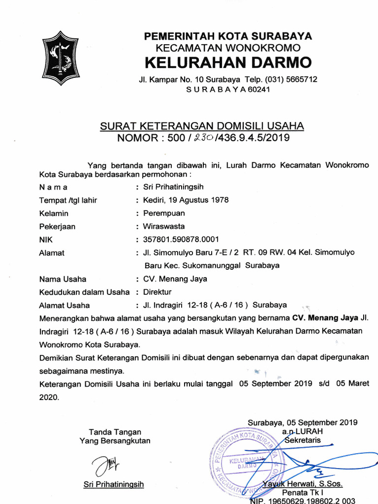Domisili CV Menang Jaya | PDF