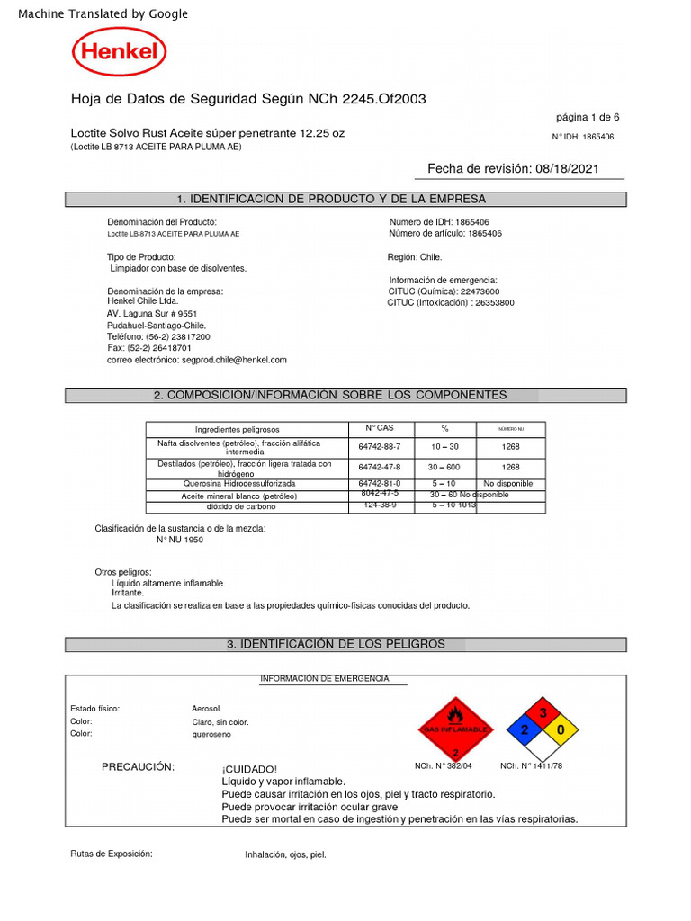 Msds-Loctite LB-8713 Aceite Penetrante | PDF | Combustión | Solvente