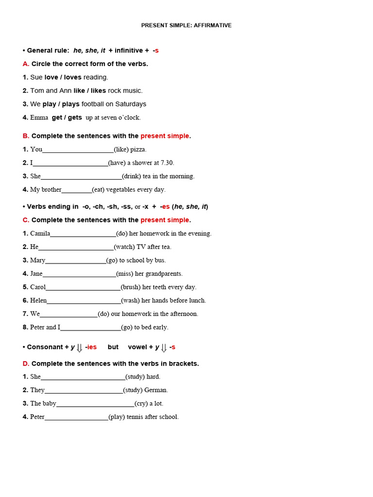 Ficha Inglês 6 7 Ano Revisoes Present Simple Afirmative | PDF