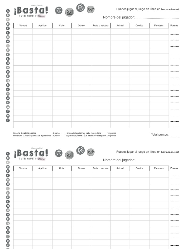 Juego de ¡Basta! - PDF Configurator | PDF Juego de ¡Basta! - PDF Configurator | PDF