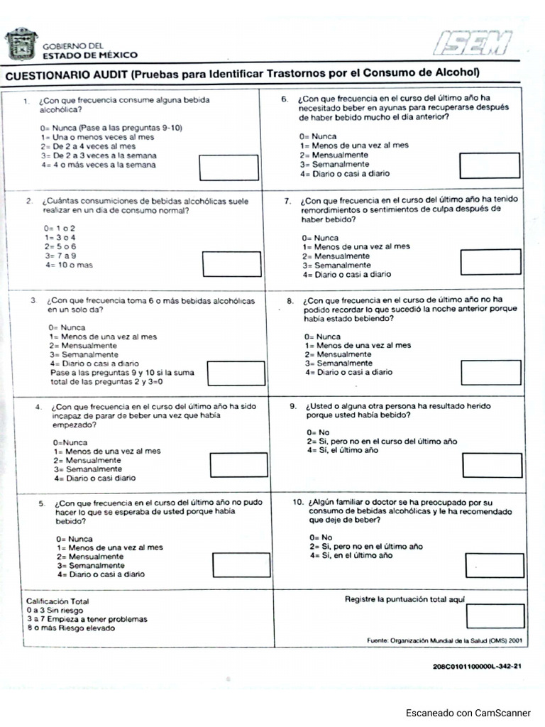 Cuestionario Alcohol Pdf
