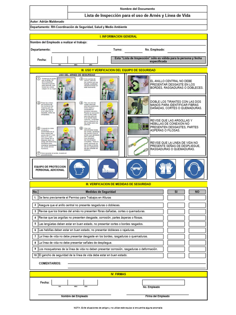 3.0 Checklist de Arnes y Linea de Vida | PDF