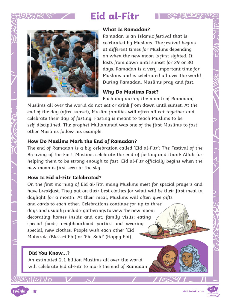 Eid Al Fitr Differentiated Reading Comprehension Activity | PDF