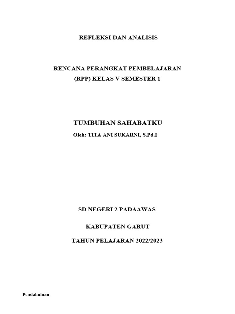 Contoh Refleksi RPP | PDF