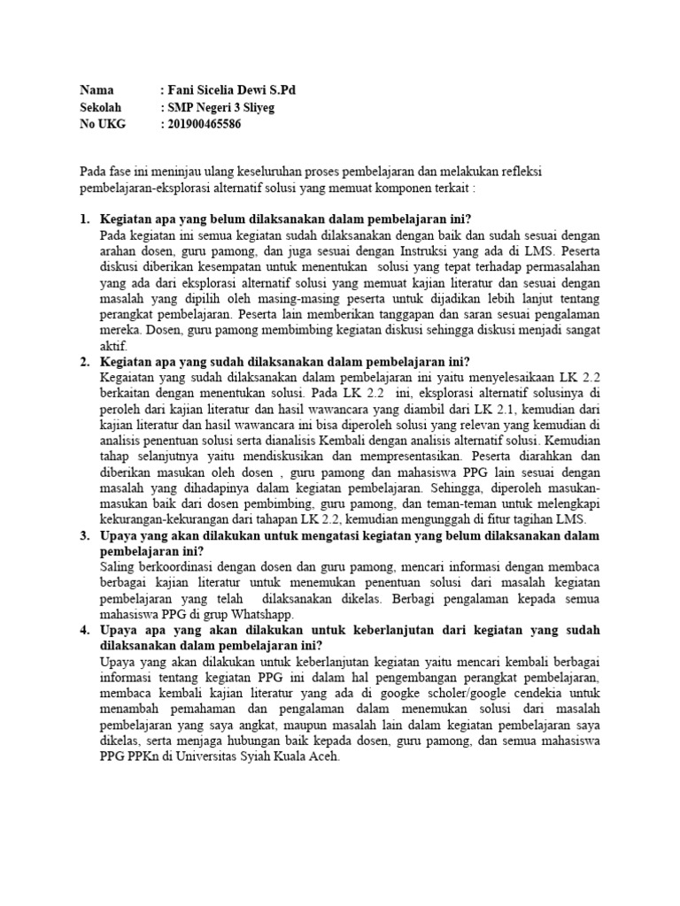 5.m. Refleksi Pembelajaran - Penentuan Solusi - Fani Sicelia Dewi | PDF