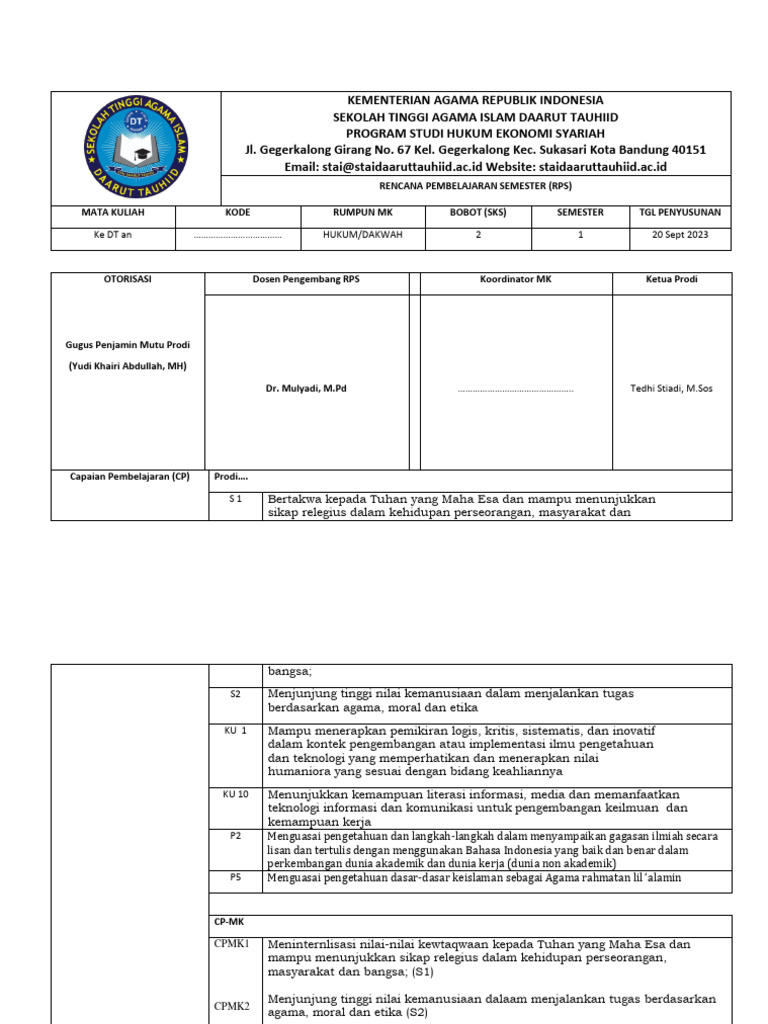 RPS Matkul KeDTan | PDF