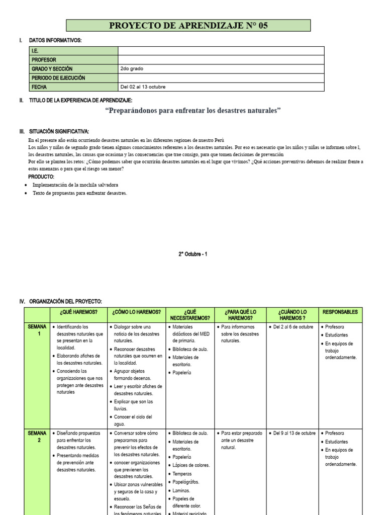 2° Grado - Proyecto de Aprendizaje N°05 | PDF