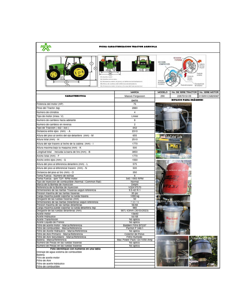 Ficha Caracterizacion Tractor MF290 | PDF Ficha Caracterizacion Tractor MF290 | PDF