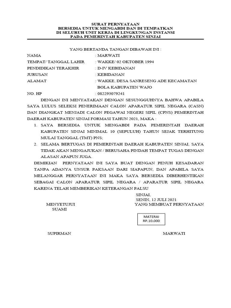 SURAT PERNYATAAN BERSEDIA MENGABDI | PDF