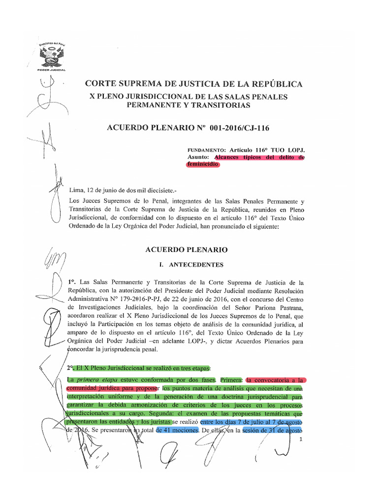 Pleno Sobre El Delito De Feminicidio Pdf