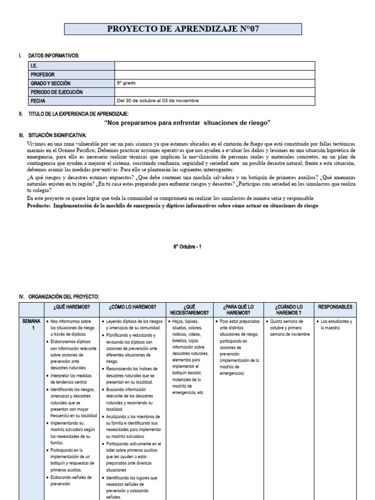 6° Grado - Proyecto de Aprendizaje N°07 | PDF | Probabilidad | Aprendizaje