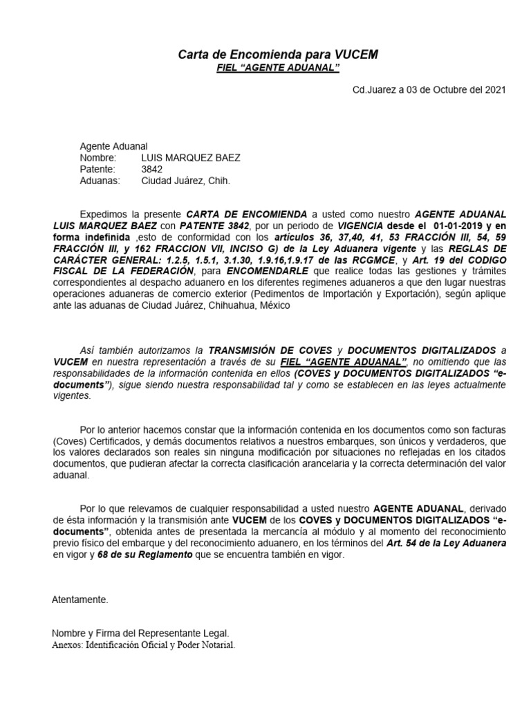 Carta Encomienda Vucem | PDF