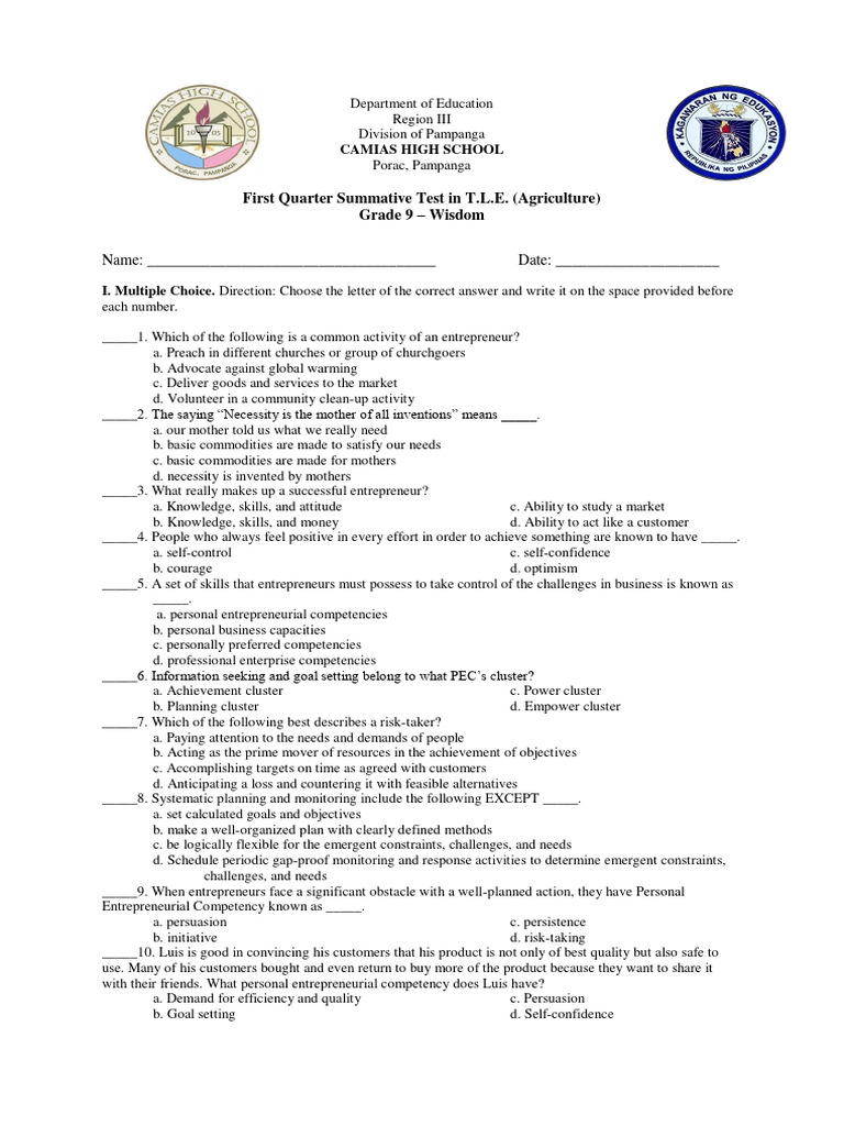 1ST QT Summative Test | PDF