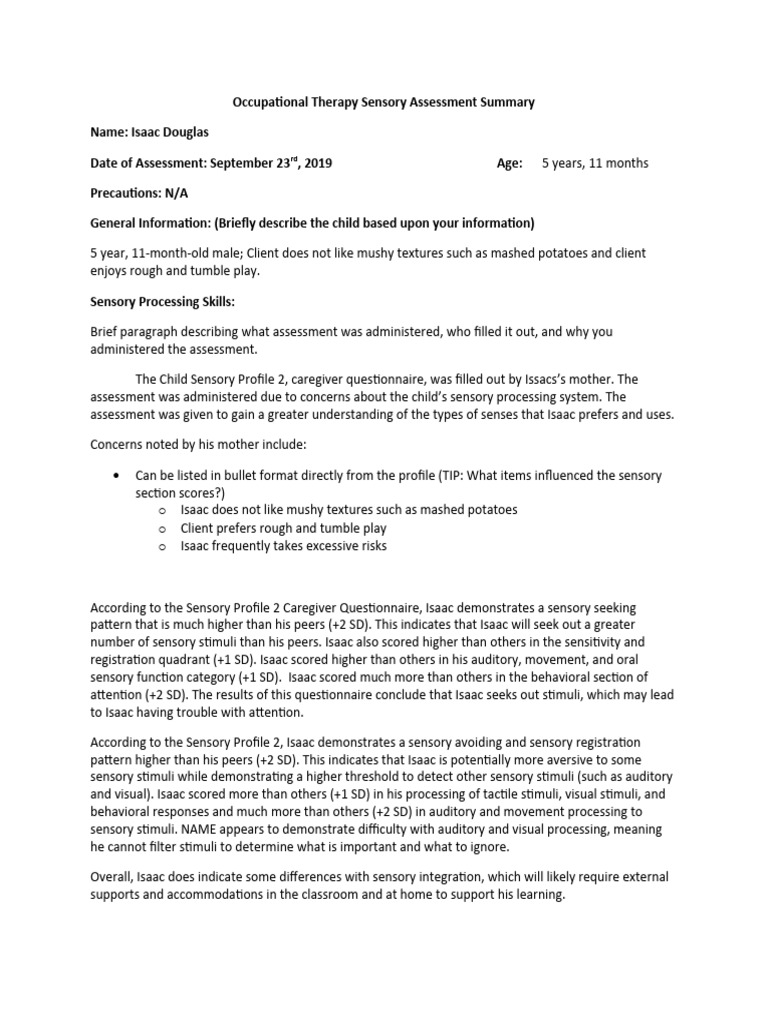 Sensory Summary Template | PDF