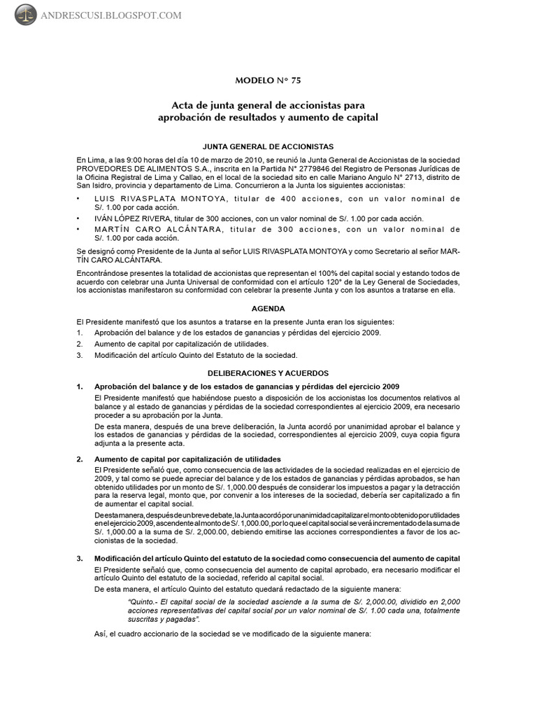Acta de Junta General de Accionistas para Aprobación de Resultados y ... Acta de Junta General de Accionistas para Aprobación de Resultados y ...