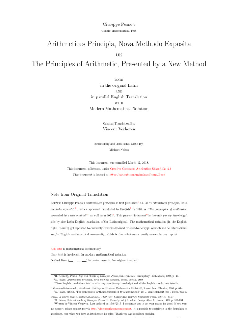 Peano's Principles of Arithmetic: Bilingual Edition | PDF