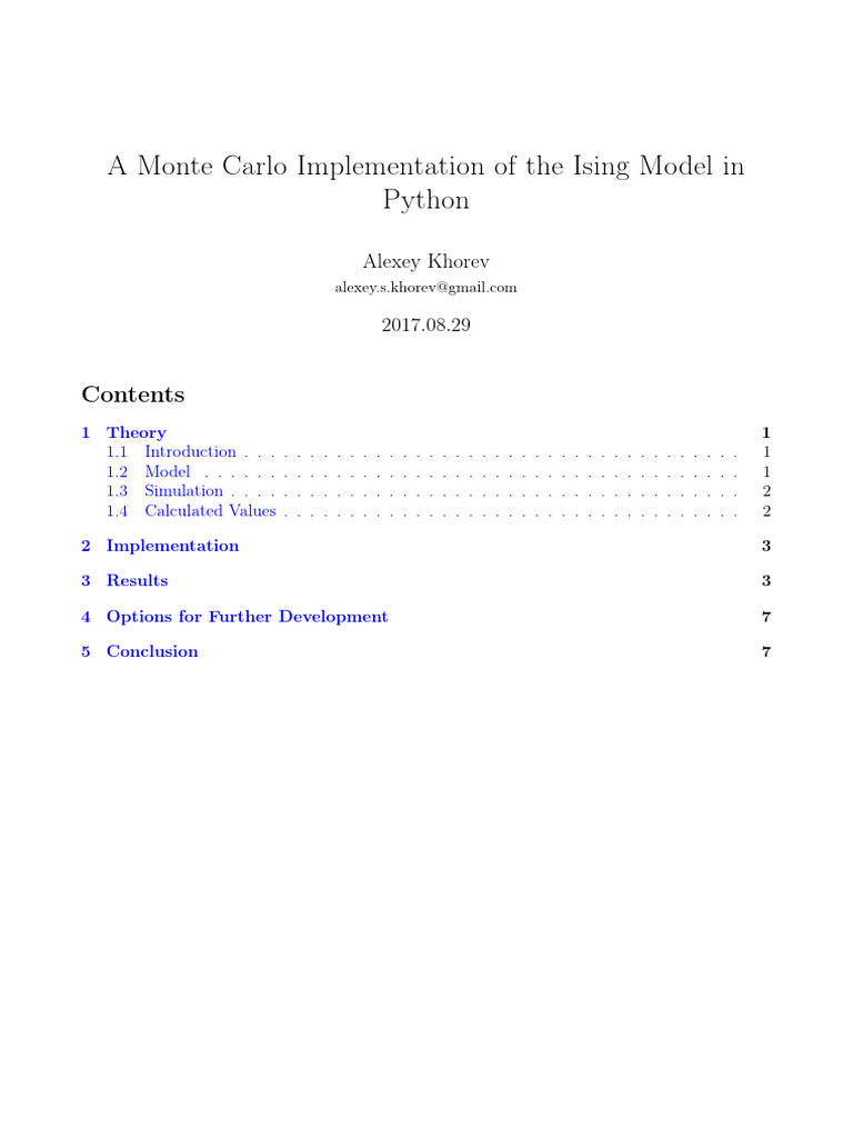 A Monte Carlo Implementation of The Ising Model in Python: Alexey Khorev | PDF | Teaching ...
