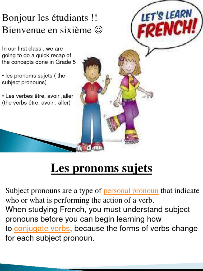 Les Pronoms Sujets Et Les Verbs Etre Avoir Aller | PDF