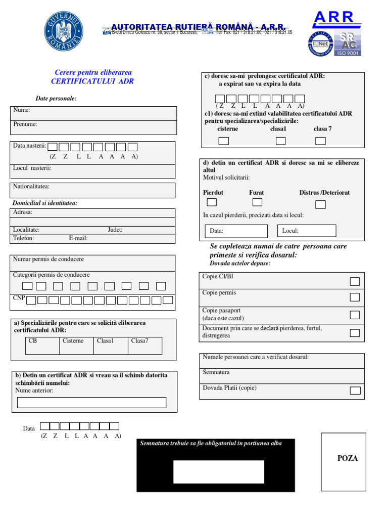 Cerere Eliberare Card ADR | PDF