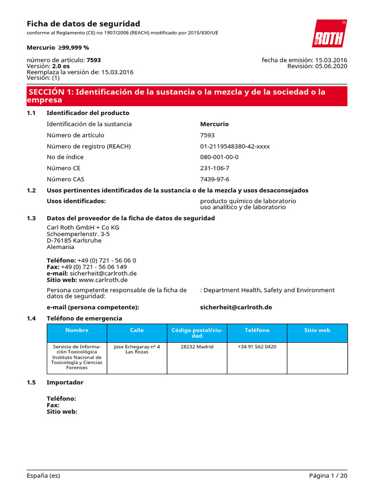 1ficha Seguridad Mercu | PDF