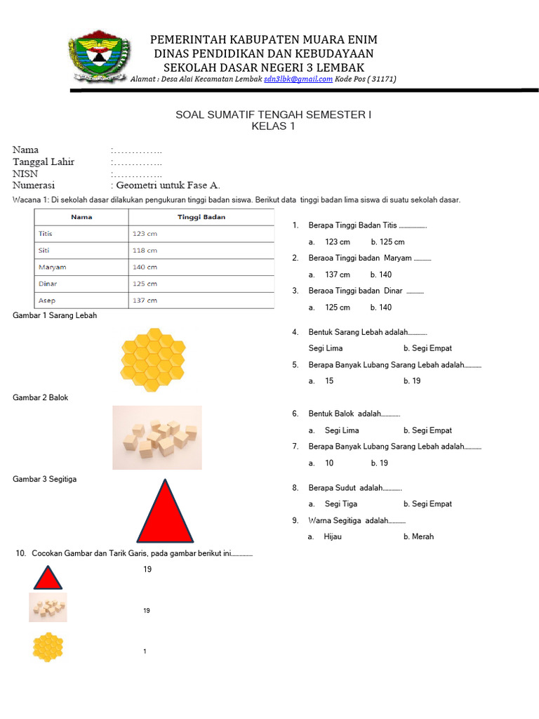 Soal Geometri Kelas 1 SD | PDF